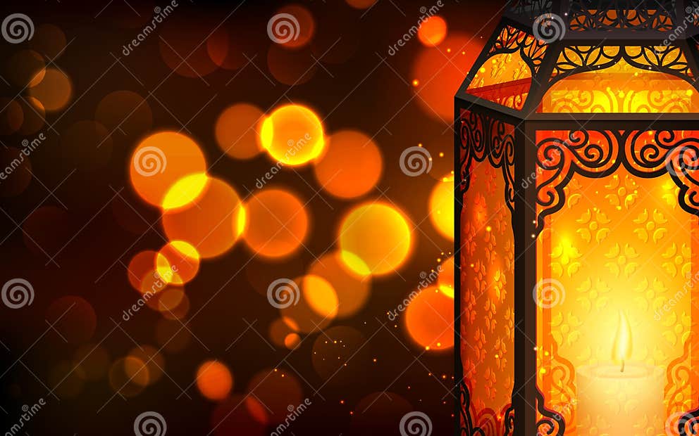 Illuminated Lamp on Eid Mubarak (Happy Eid) Stock Vector - Illustration ...