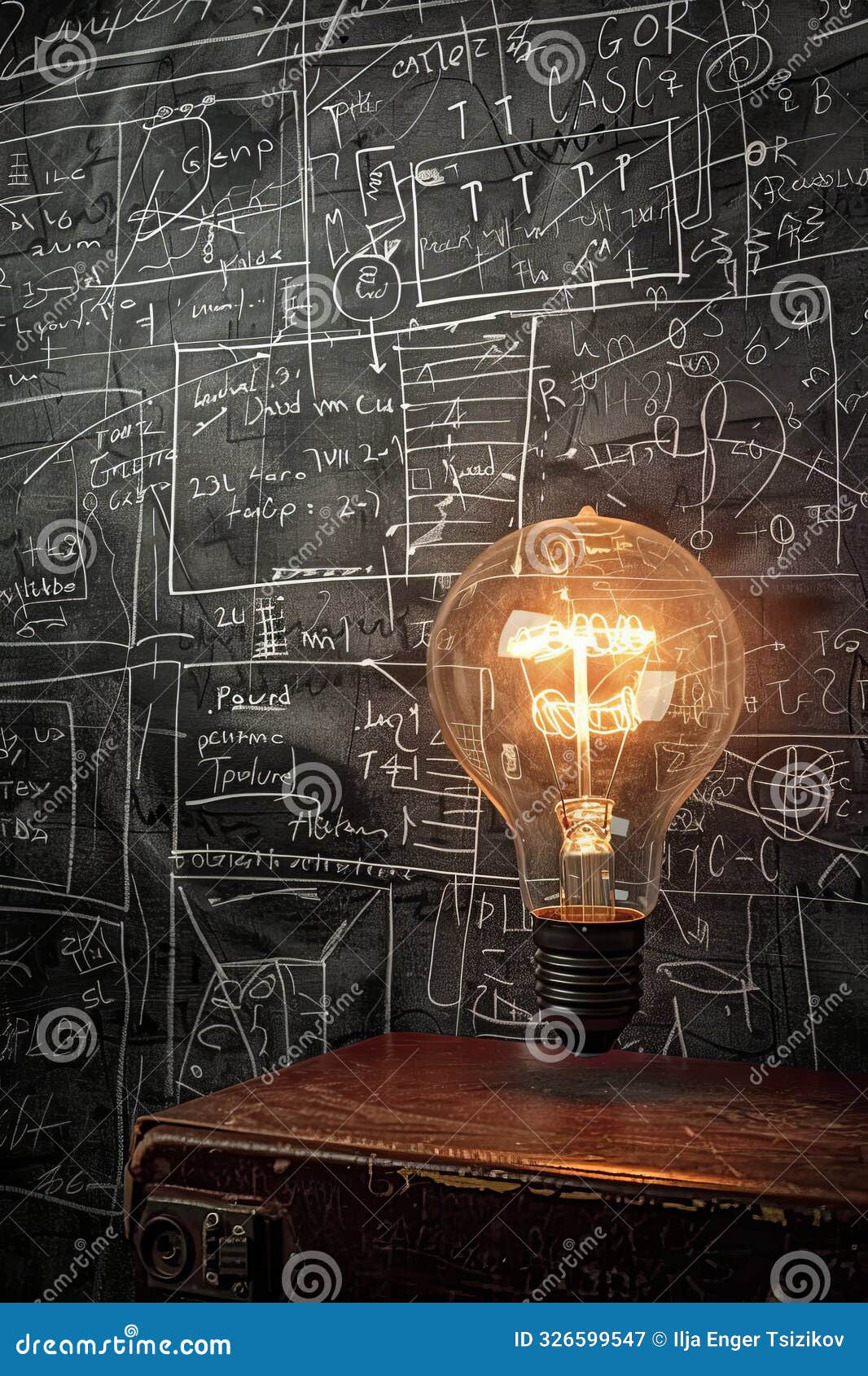 Illuminated Lamp Symbolizing Scientific Thinking Amidst Formulas ...
