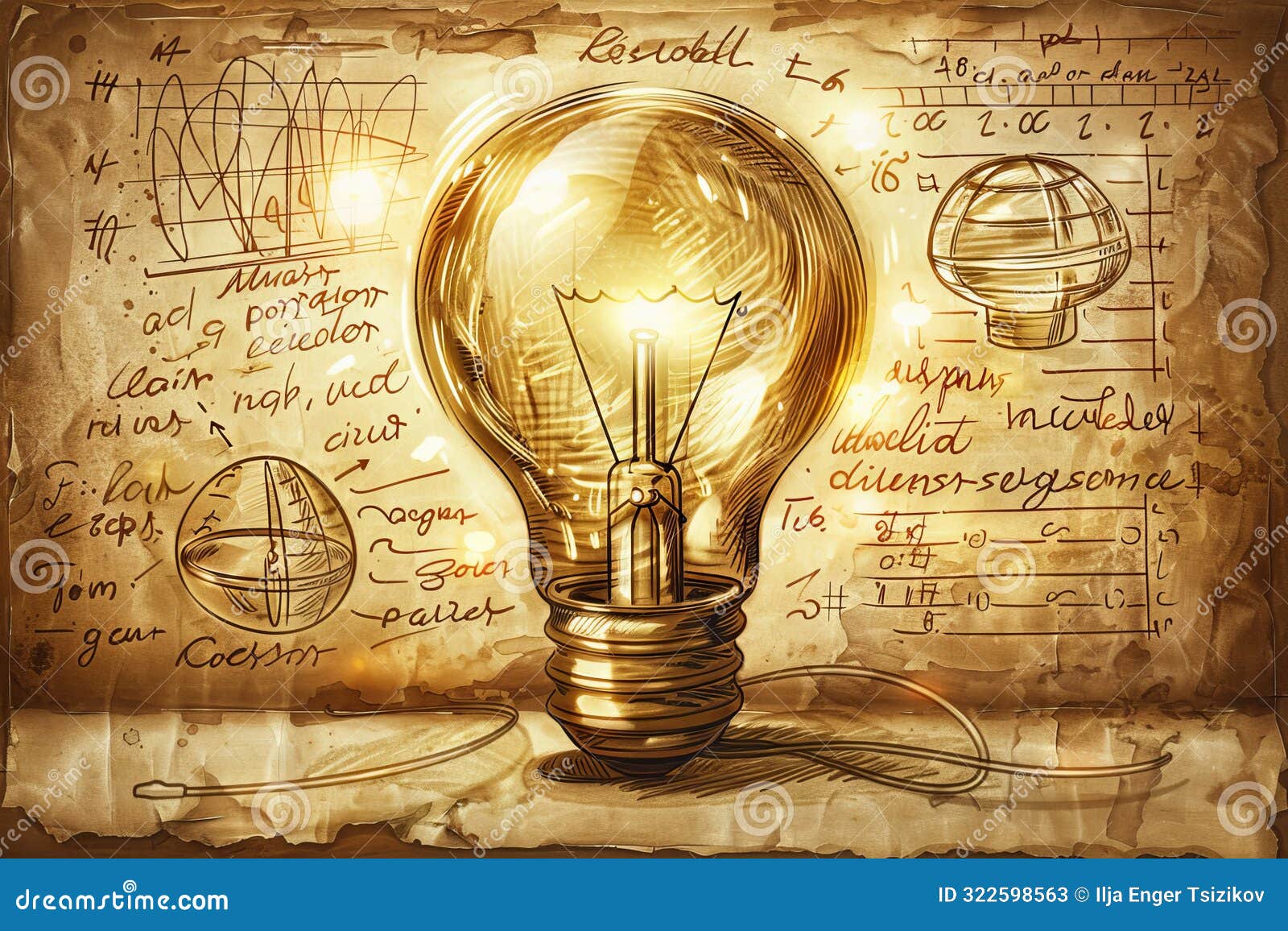 Illuminated Lamp Symbolizing Scientific Thought Amidst Formulas in ...