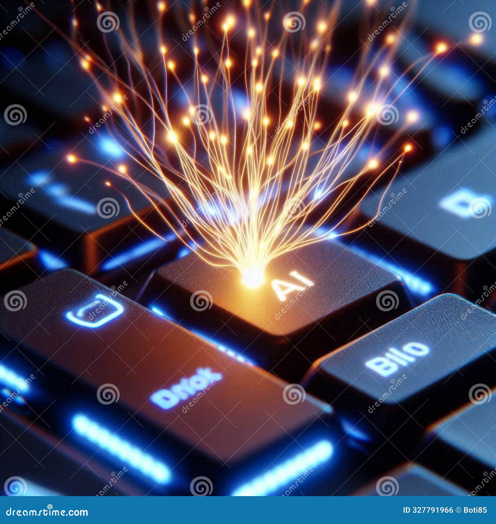 Illuminated Laptop Keyboard With AI Button Futuristic Depictions Of ...