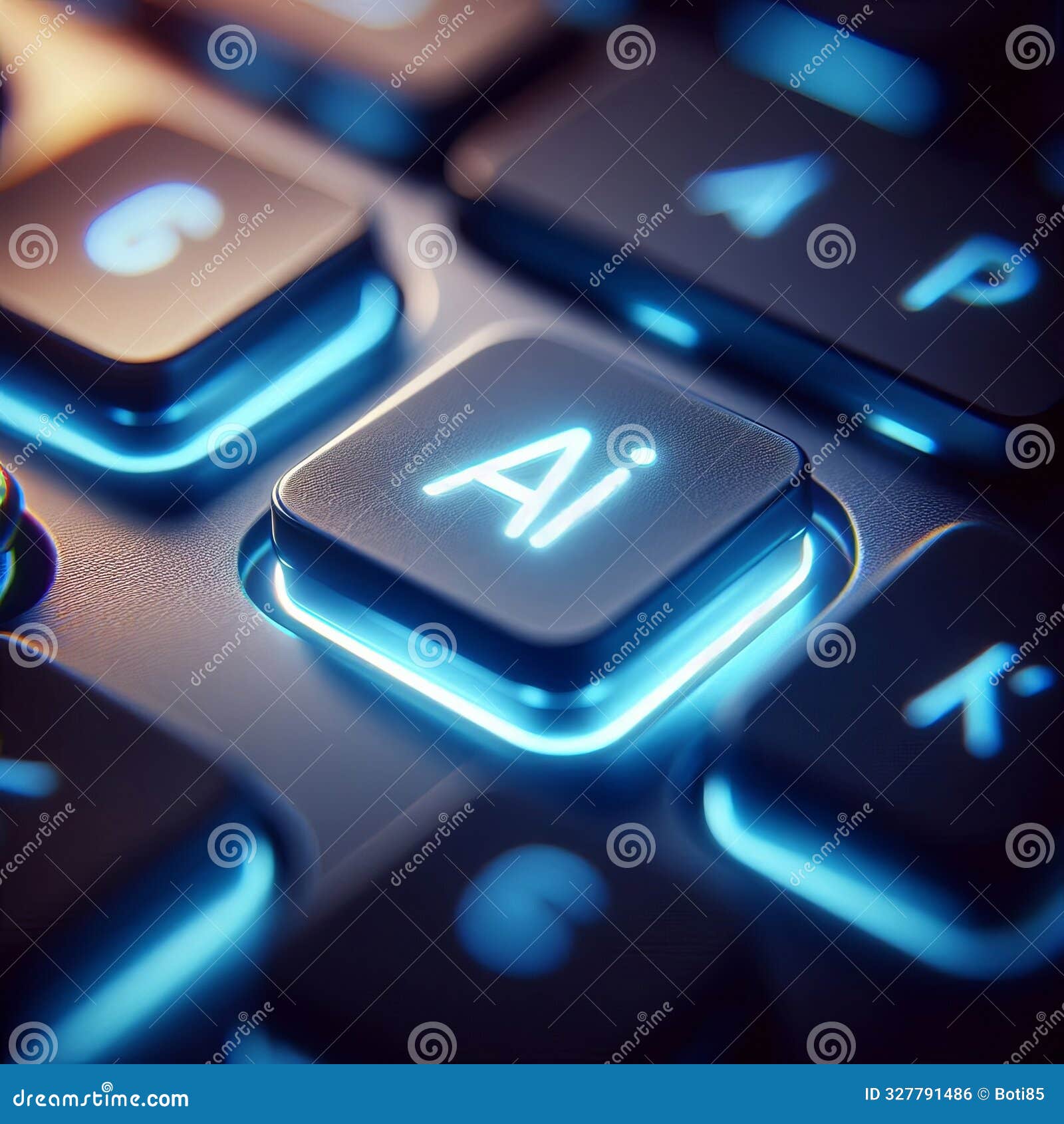 Illuminated Laptop Keyboard With AI Button Futuristic Depictions Of ...