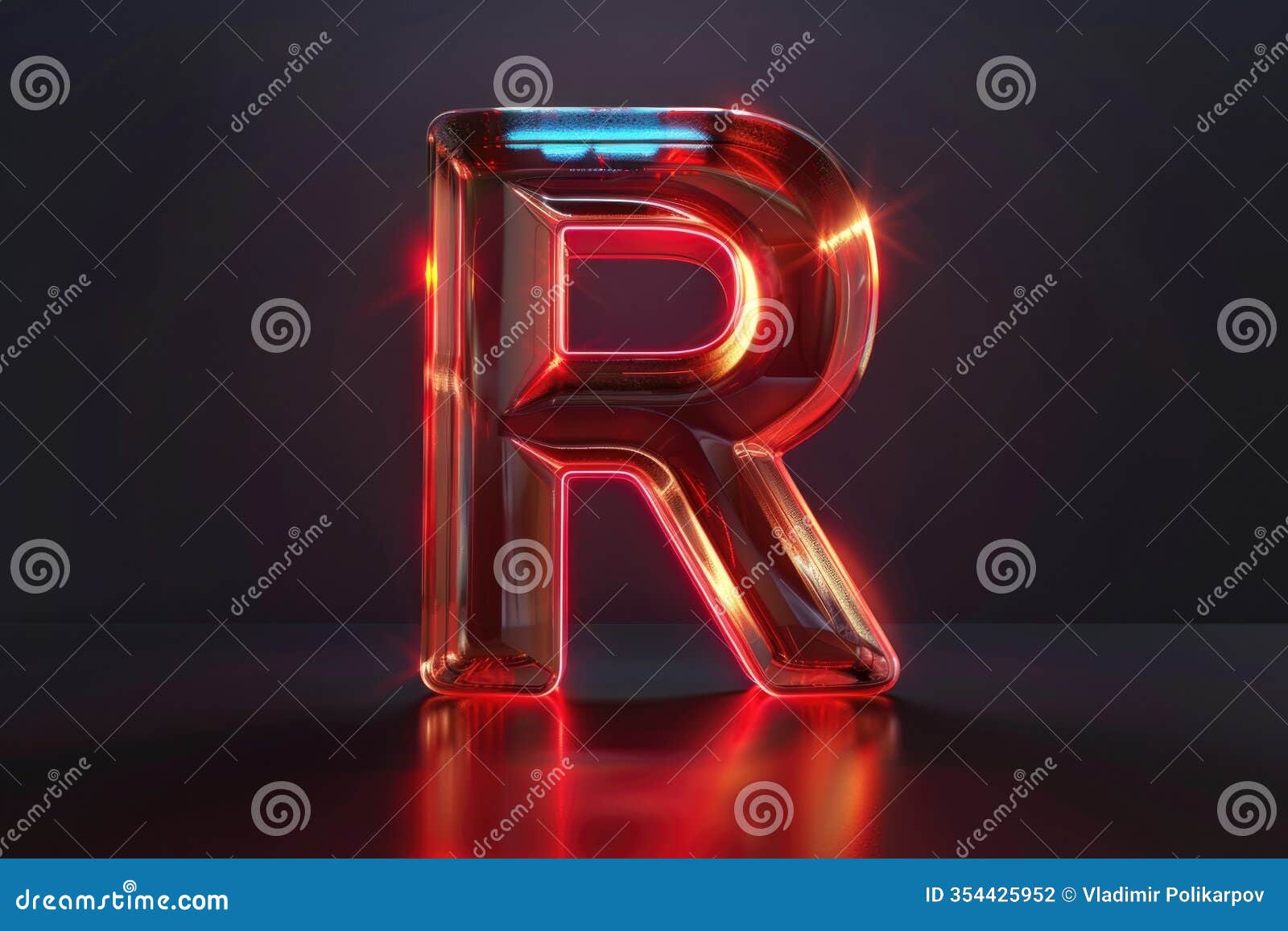 Illuminated Letter R in Red and Blue Lights, Suitable for Design ...