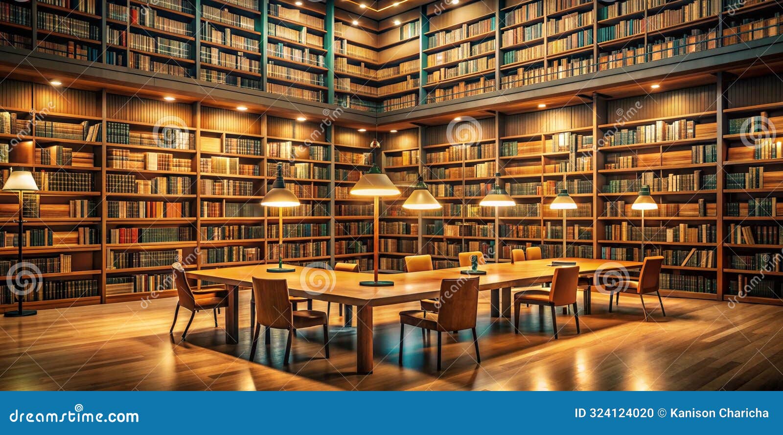 Illuminated Library Study Space AI Generative Stock Illustration ...