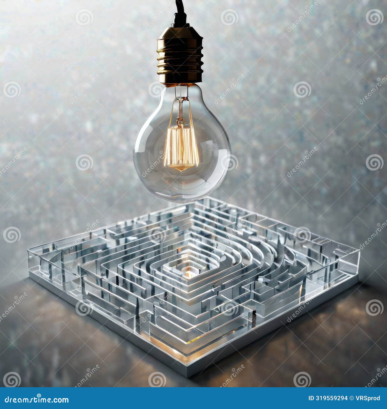 Illuminated Light Bulb Above A Glass Maze Stock Photography ...