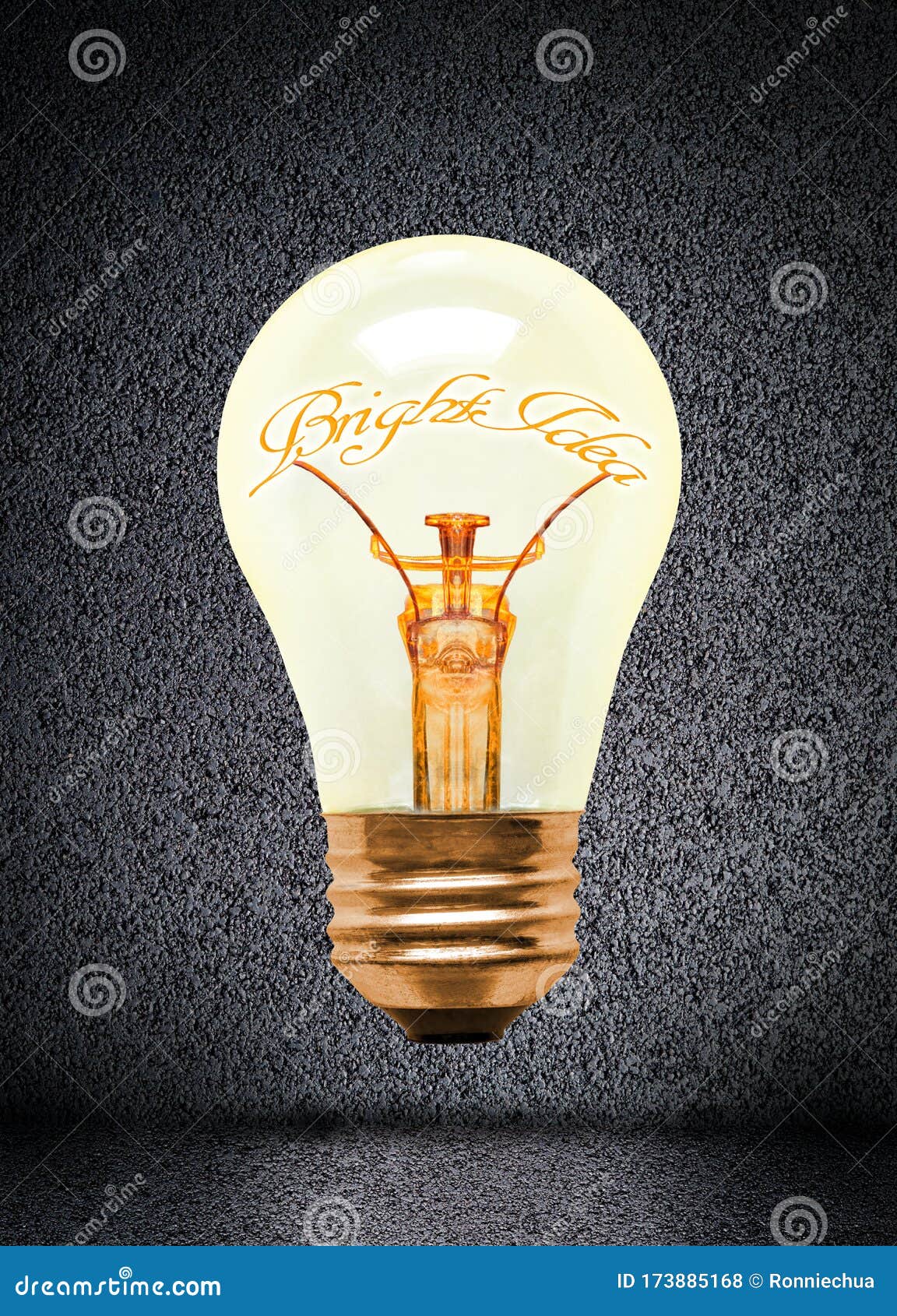 Illuminated Light Bulb with Bright Idea Text and Copy Space Stock Photo ...