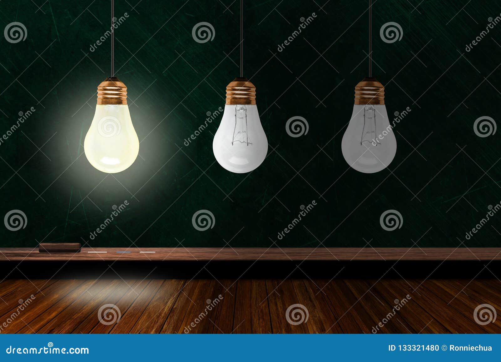 Illuminated Light Bulb with ChalkBoard Background and Copy Space Stock ...