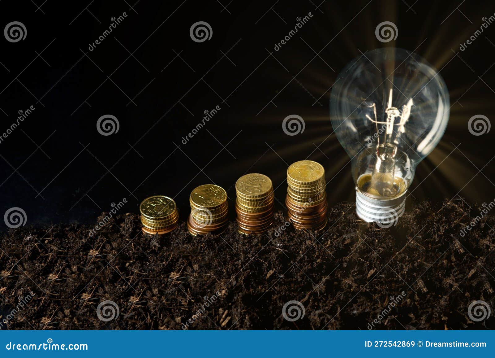 Illuminated Light Bulb with Coins Stack Stock Image - Image of ...