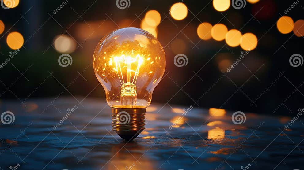 Illuminated Light Bulb on Desk Symbolizing Innovation and Bright Ideas ...