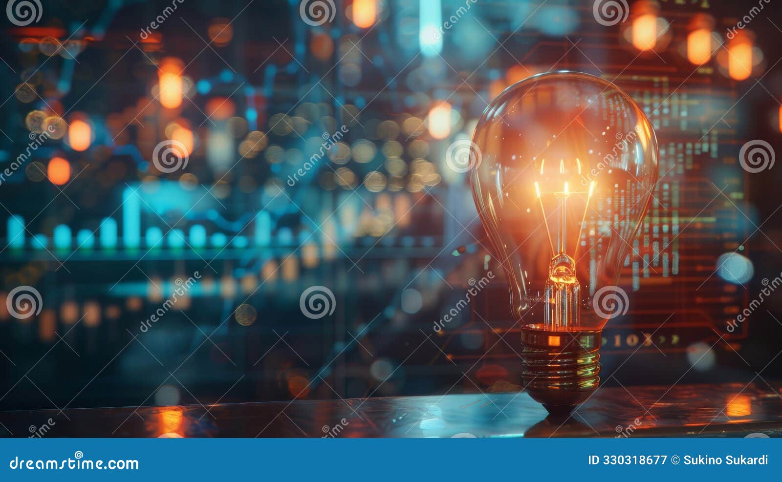 Illuminated Light Bulb with Digital Overlay Symbolizing Creativity ...