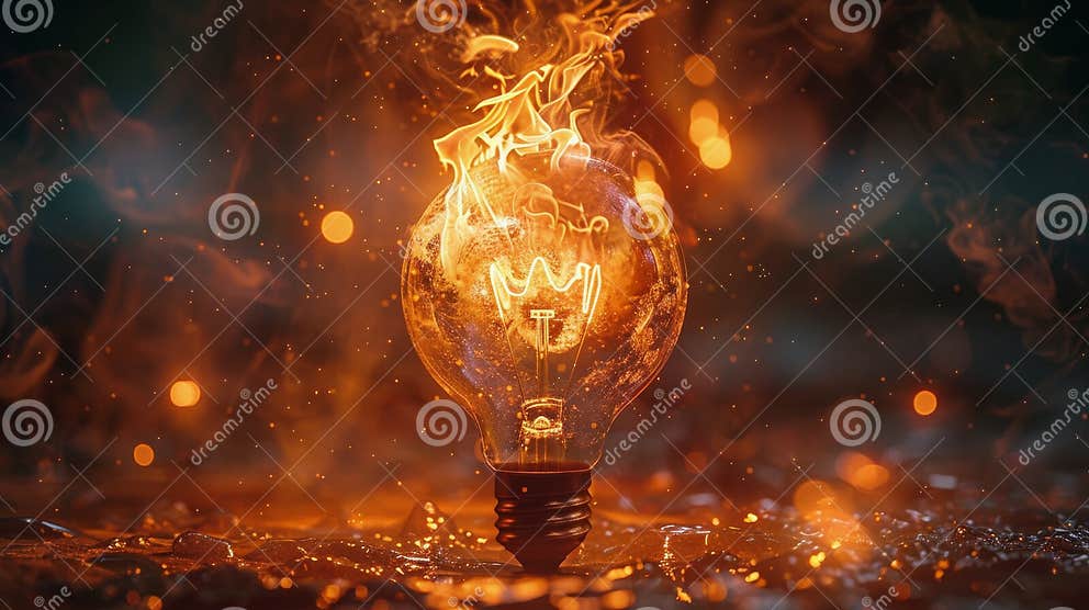 Illuminated Light Bulb with Fire Inside Stock Photo - Image of ...