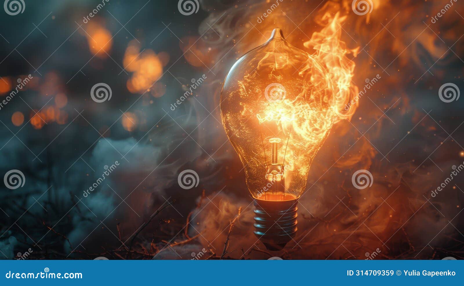 Illuminated Light Bulb with Fire Inside Stock Image - Image of glass ...