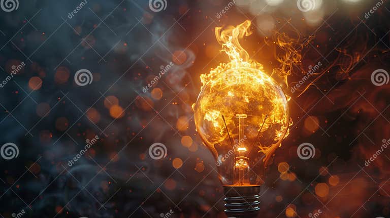 Illuminated Light Bulb with Fire Inside Stock Photo - Image of burning ...