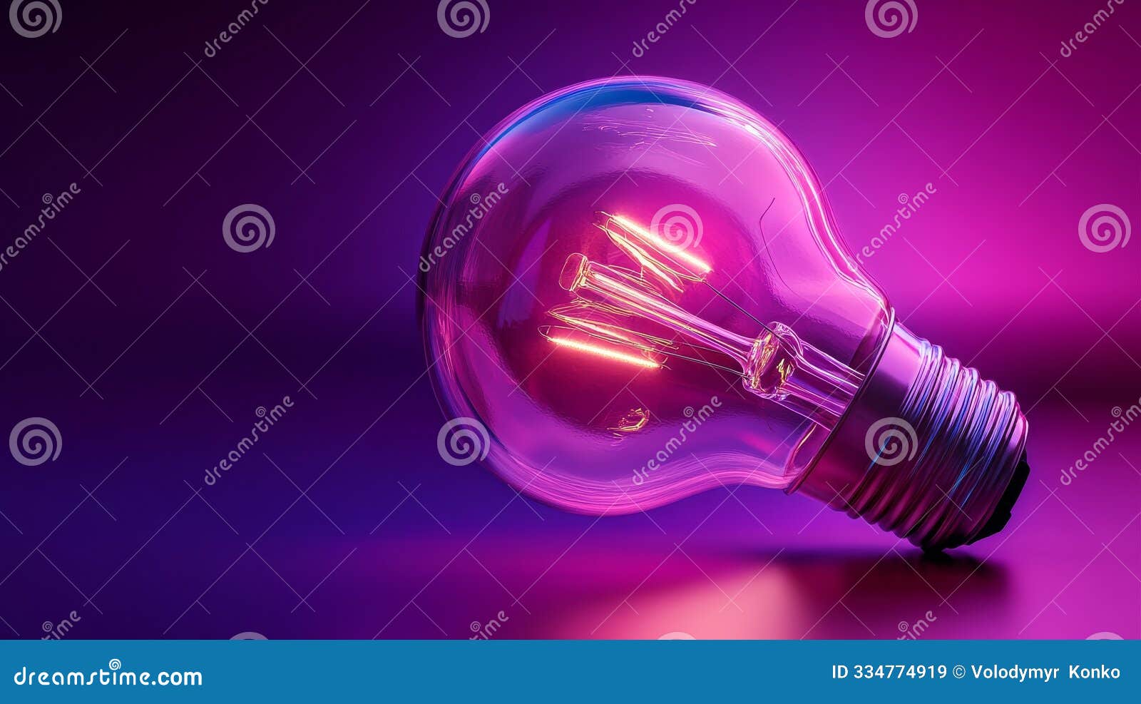 Illuminated Light Bulb on Gradient Purple Background, Creativity ...