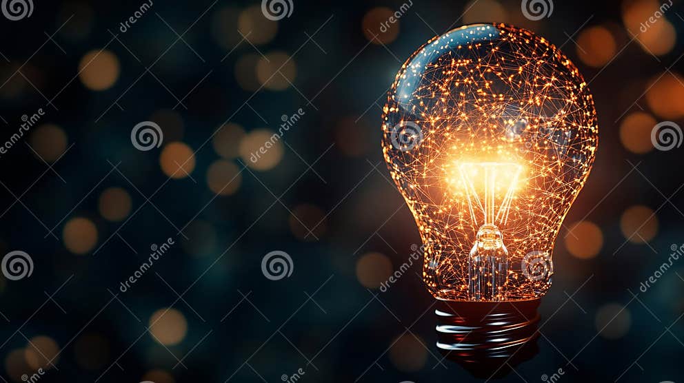 Illuminated Light Bulb with Network Connections, Glowing Creativity ...