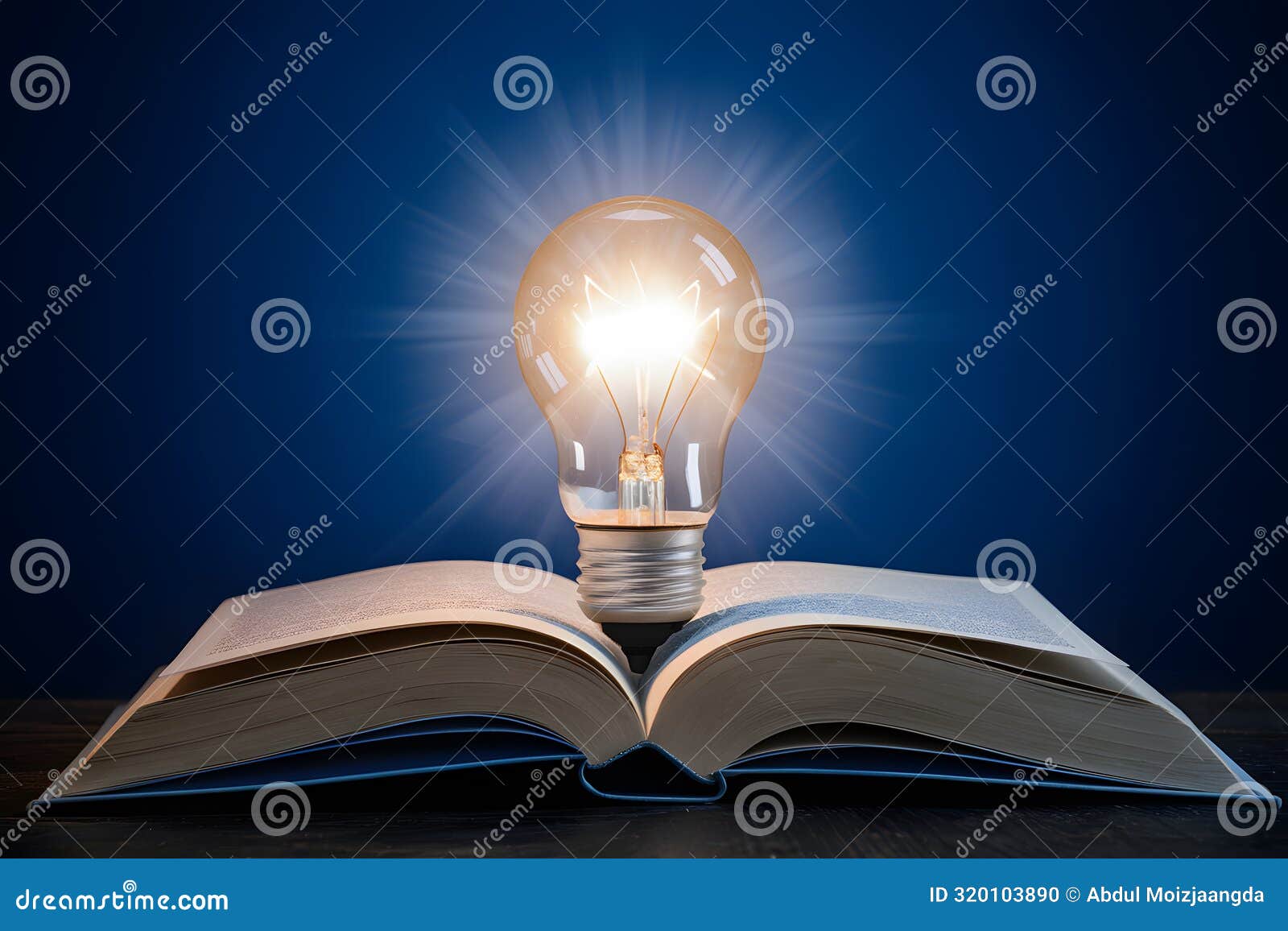 Illuminated Light Bulb on Open Book with Blue Background Symbolizes ...