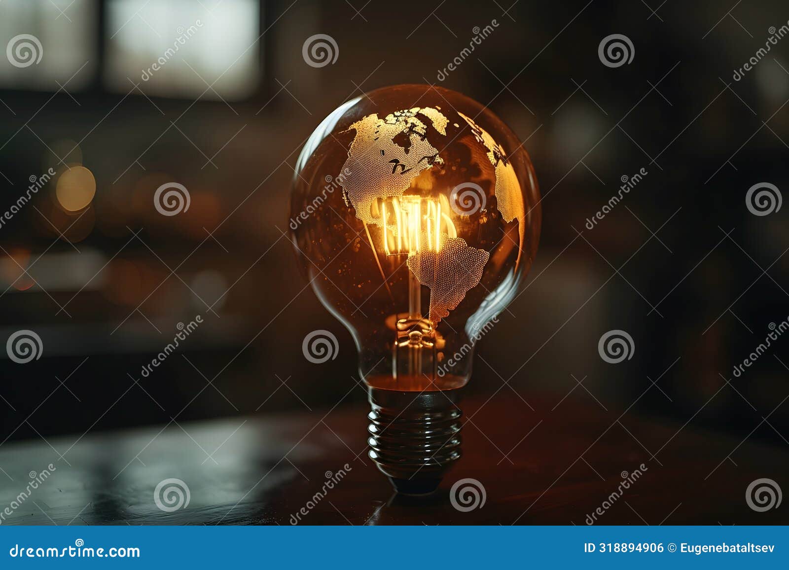 Illuminated Light Bulb with World Map Stock Photo - Image of ...