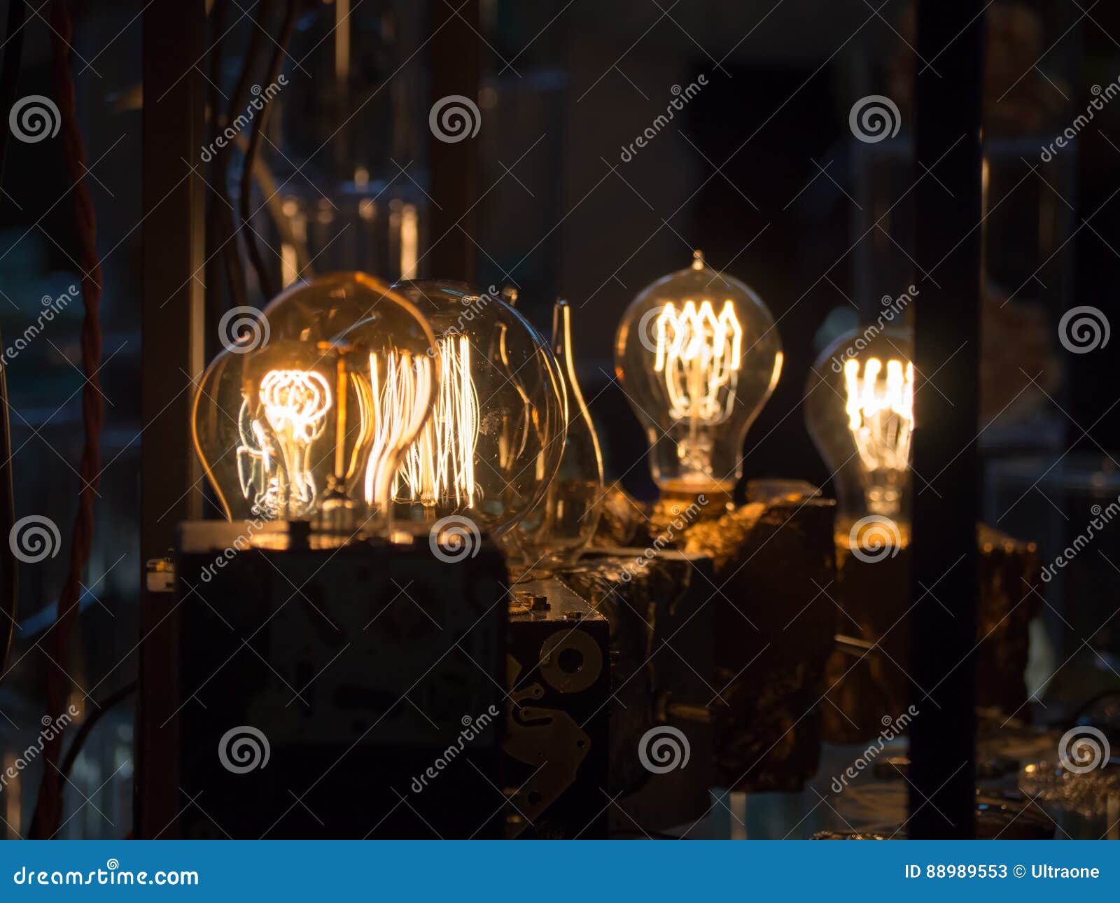 Illuminated Light Bulbs stock image. Image of retro, physics - 88989553
