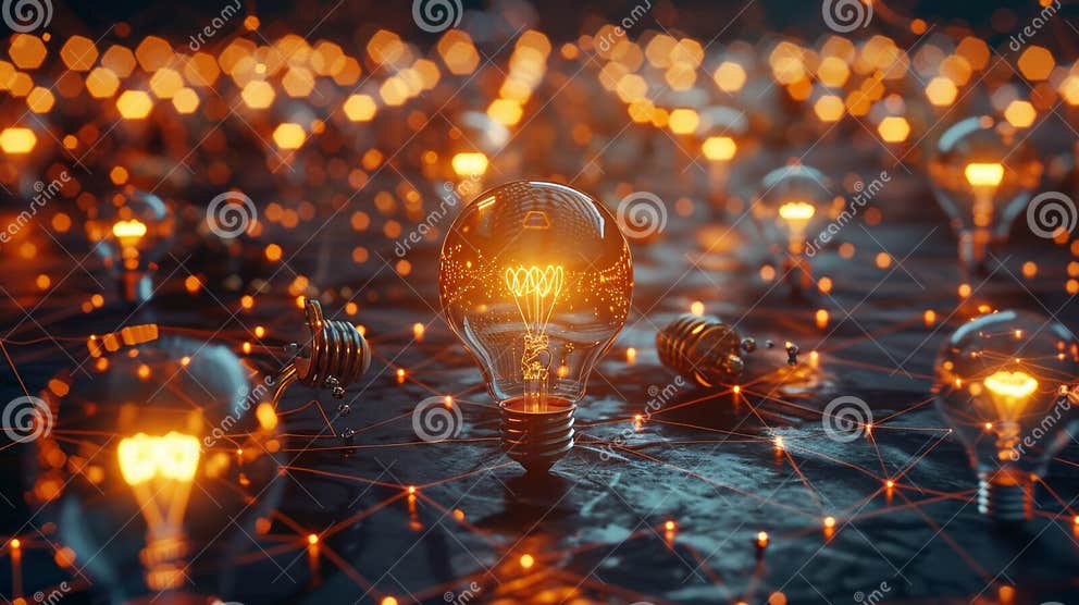 Illuminated Light Bulbs Network - Generative AI Stock Photo - Image of ...