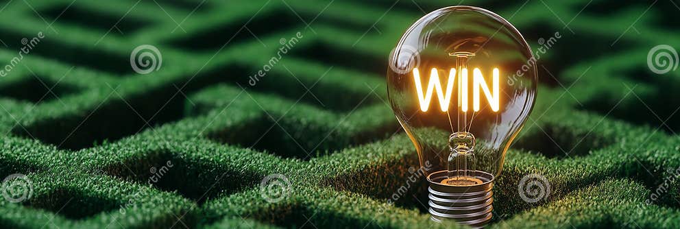 Illuminated Lightbulb Win Solution Glowing Lightbulb Displaying WIN ...