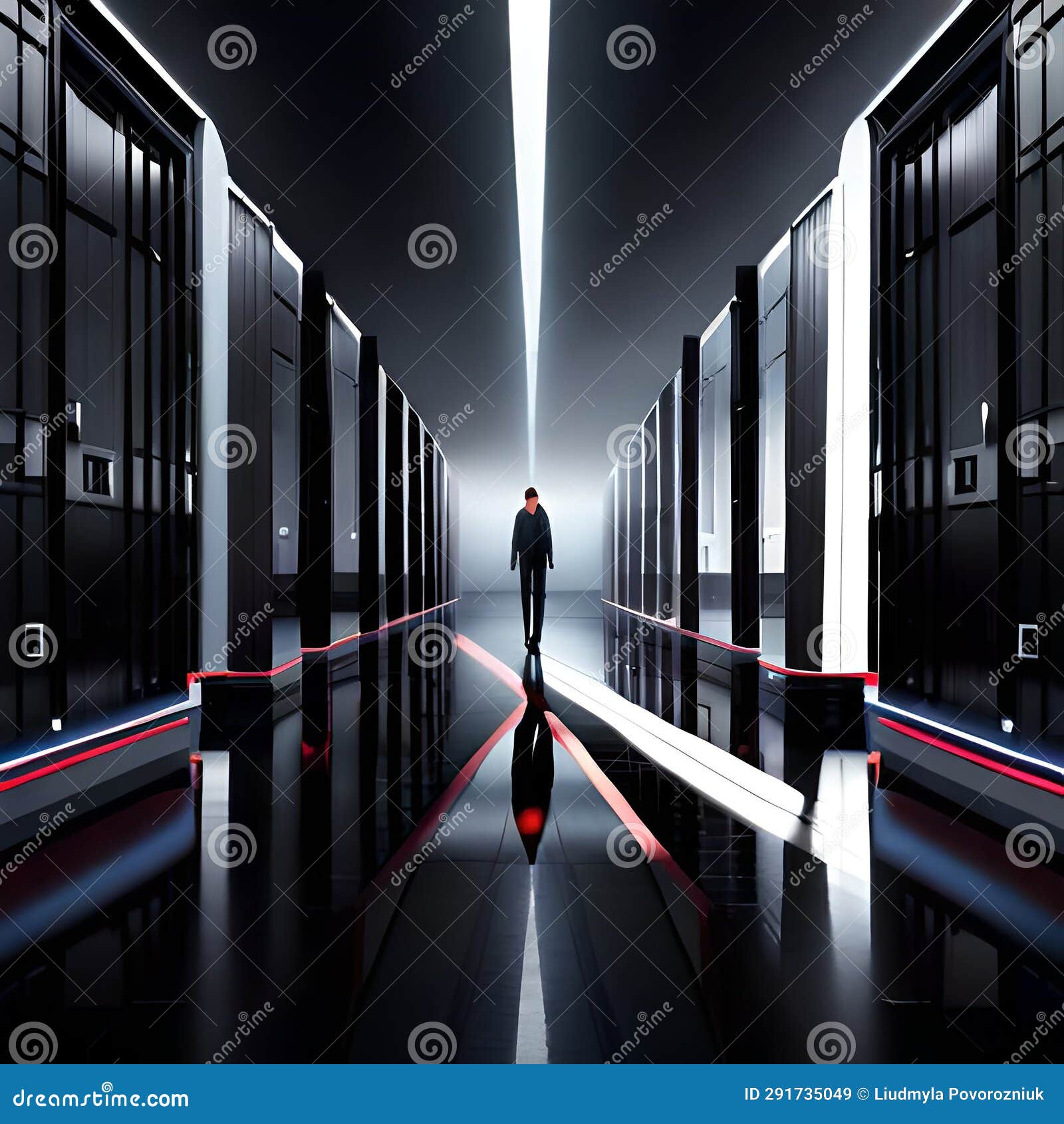 Illuminated Long Corridor in Modern Office Building, Light Exit Stock ...