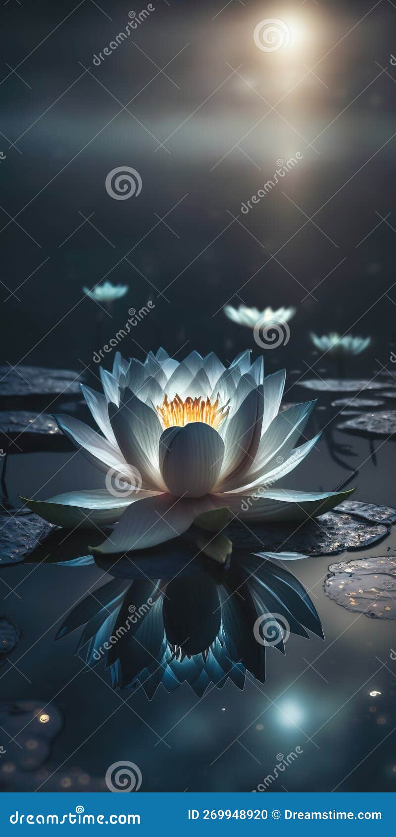 Illuminated Lotus Flower Reflecting in the Water Stock Illustration ...