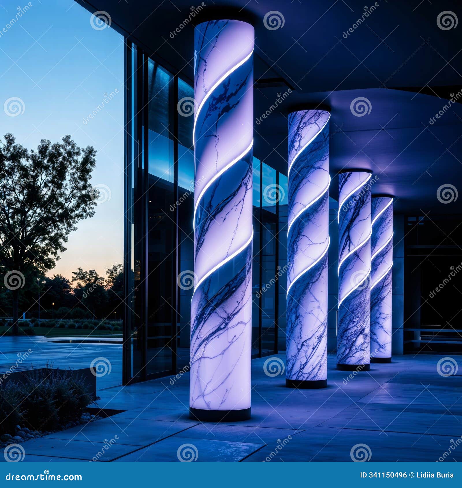 Architectural Glow: Illuminated Marble Columns, Generative Ai Stock ...