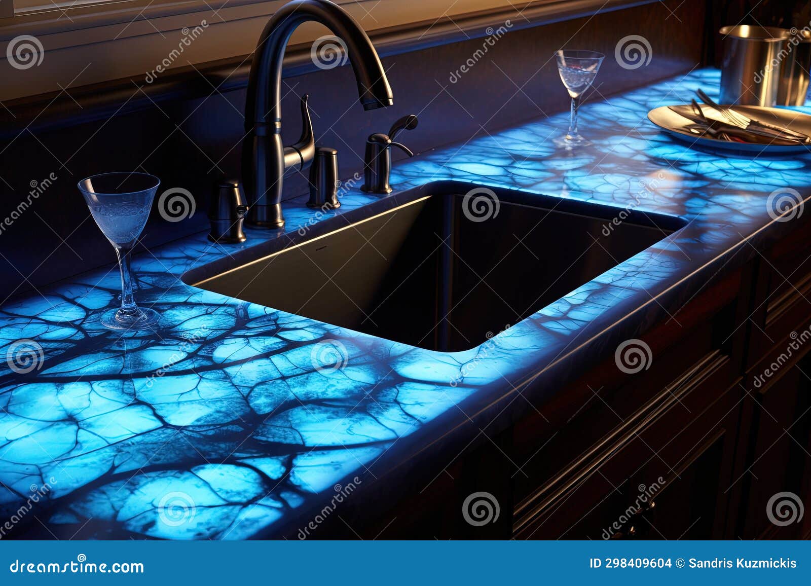 Illuminated Marble Countertops. Generative AI Stock Illustration ...