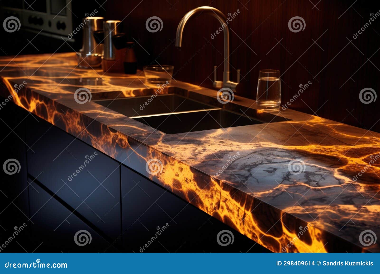 Illuminated Marble Countertops. Generative AI Stock Illustration ...