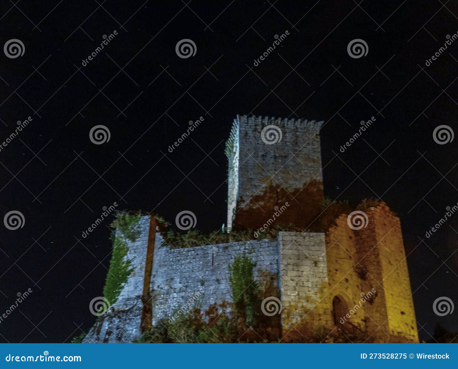A Castle that Has a Tower on Top of it at Night Stock Image - Image of ...