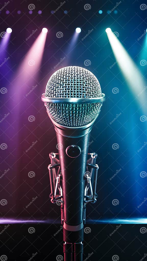 Illuminated Microphone on Stage, Performance and Entertainment Concept ...