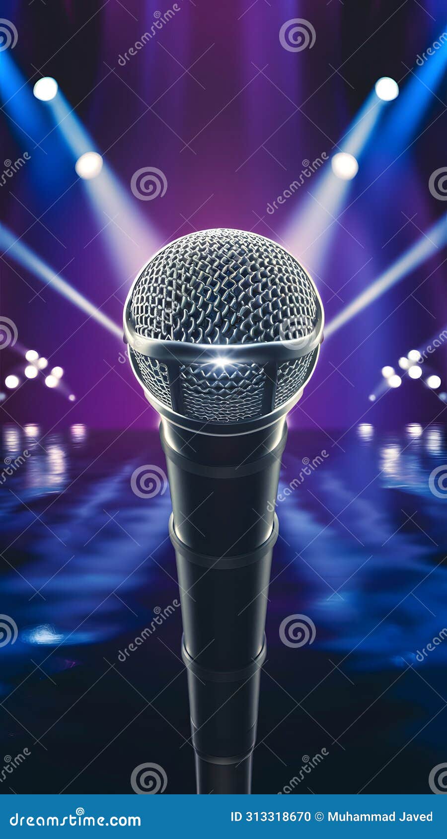 Red Illuminated Microphone With Blurred Audio Mixer Background Royalty ...