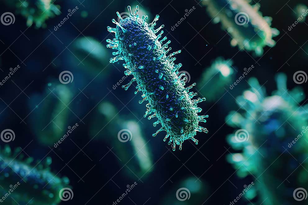 Illuminated Microscopic Bacteria Cluster in Blue and Green, Bio Study ...