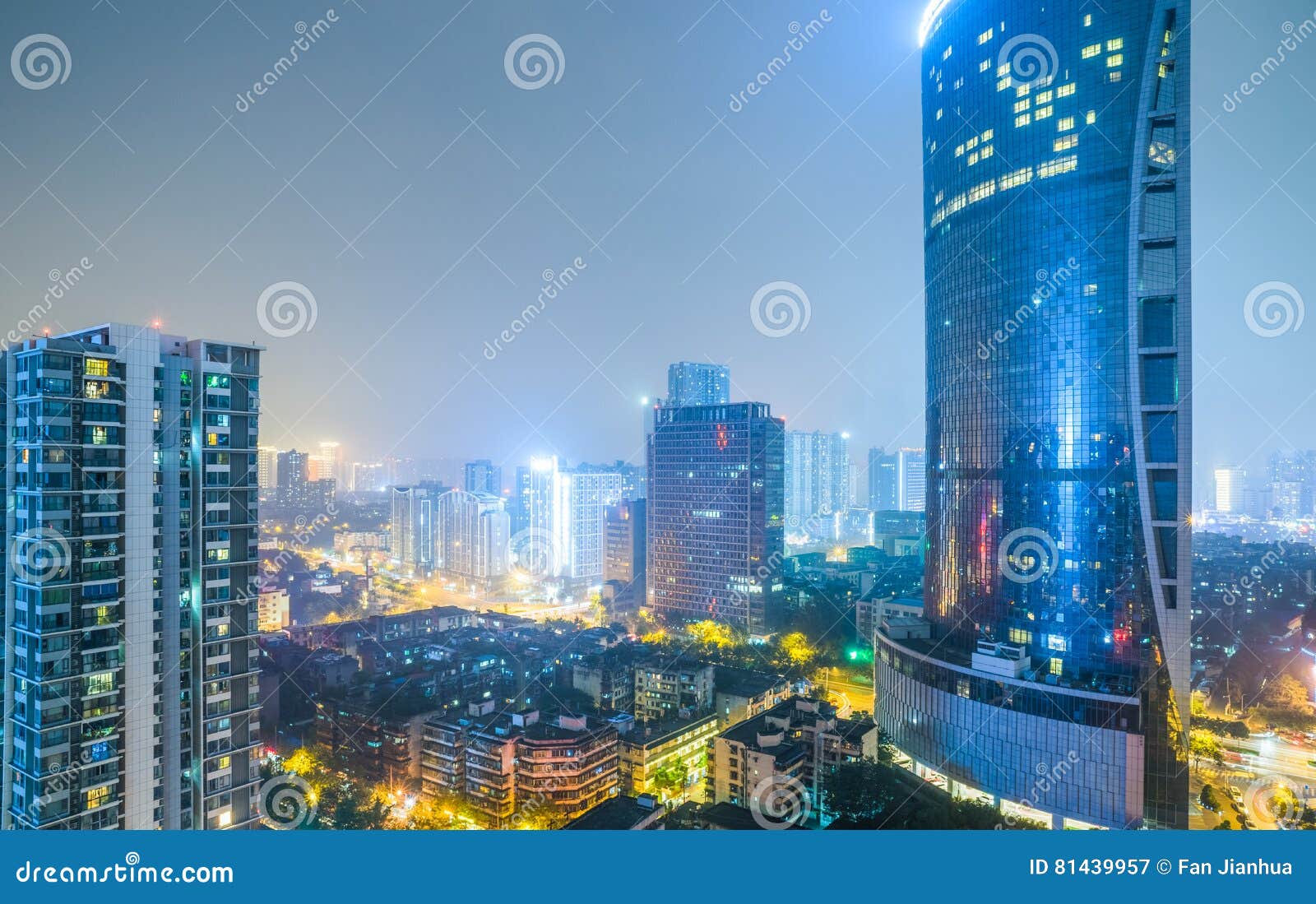Illuminated Modern Buildings at Night in China Stock Image - Image of ...