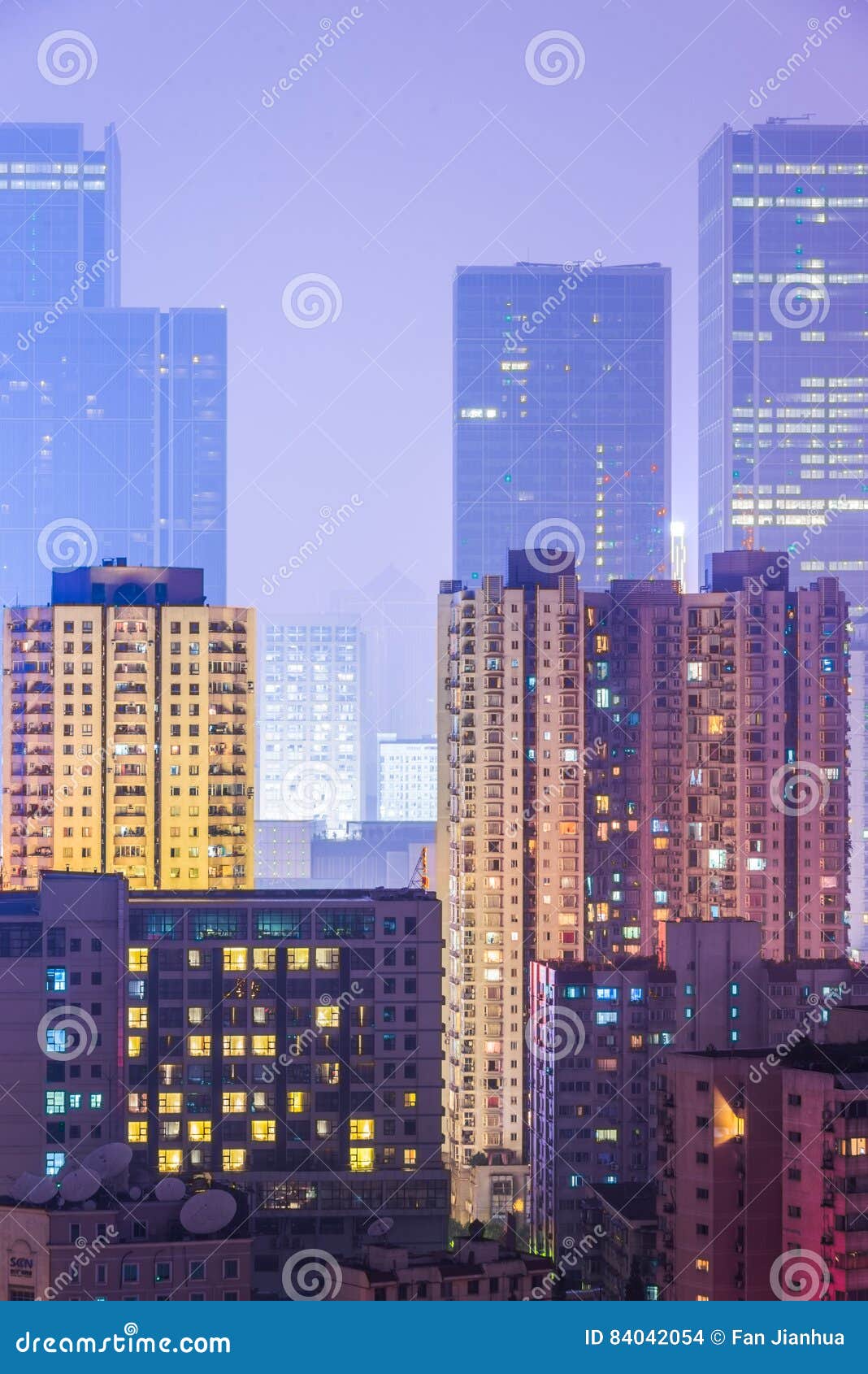 Illuminated Modern Buildings at Night Stock Photo - Image of futuristic ...