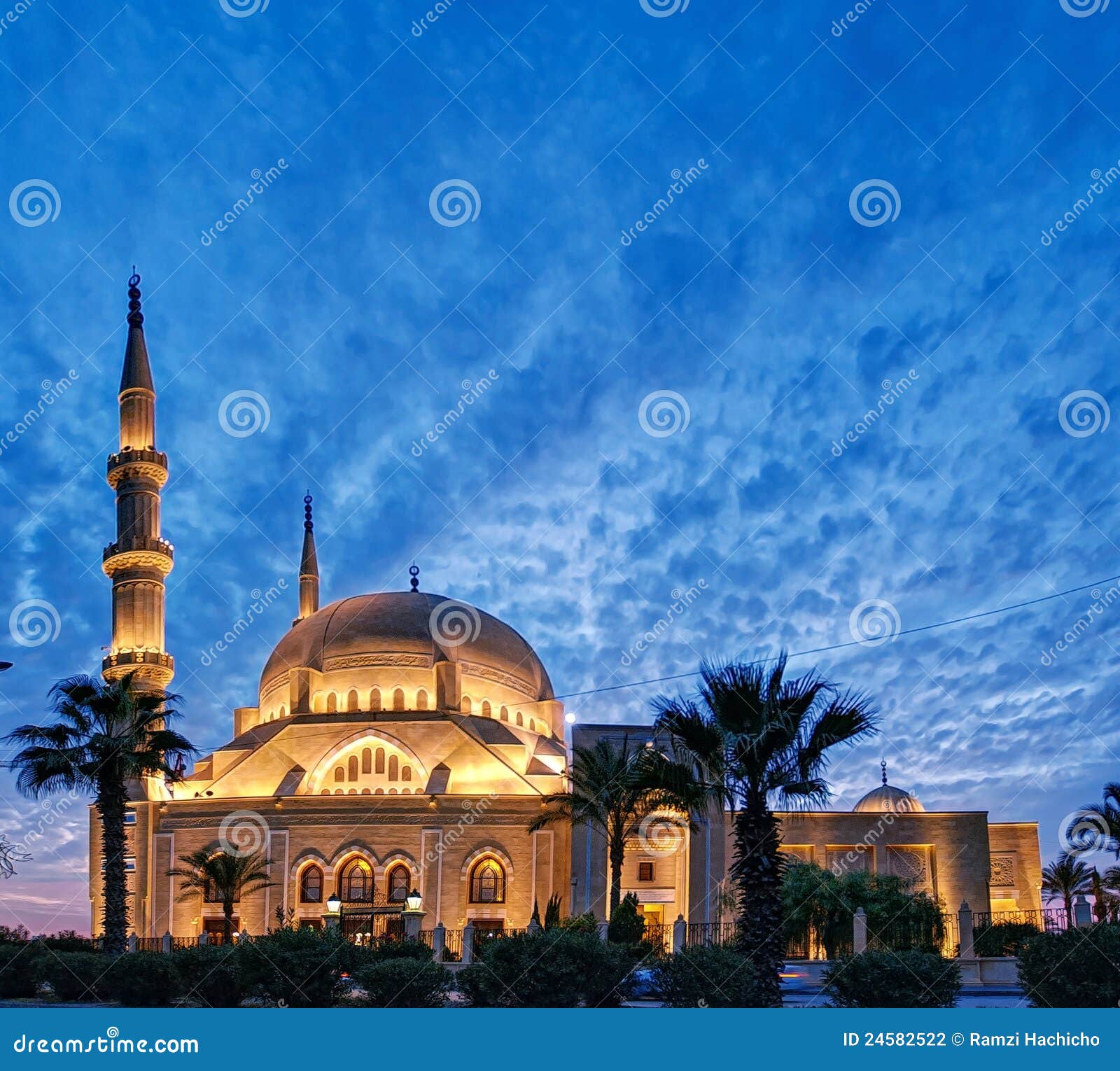 Illuminated Mosque during Twilight in Lebanon Stock Photo - Image of ...