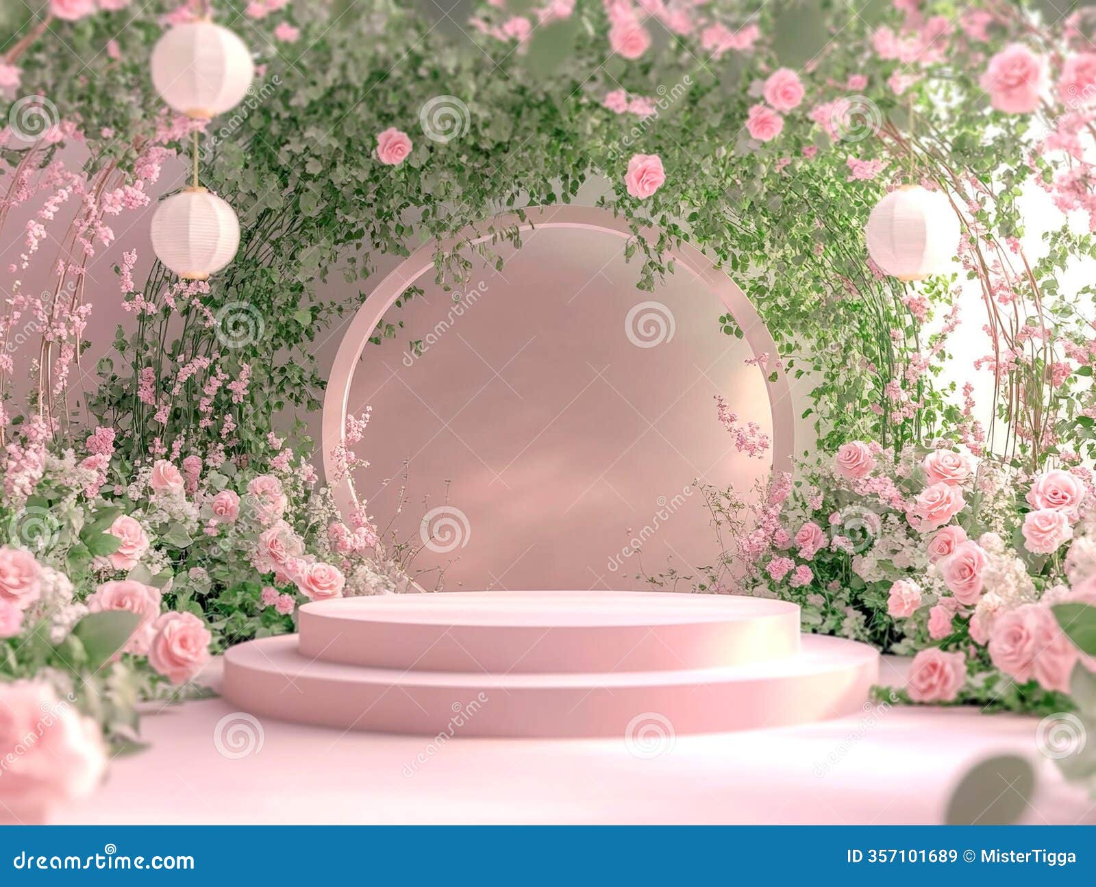 An Illuminated, Nature-inspired Stage with a Central Column and ...