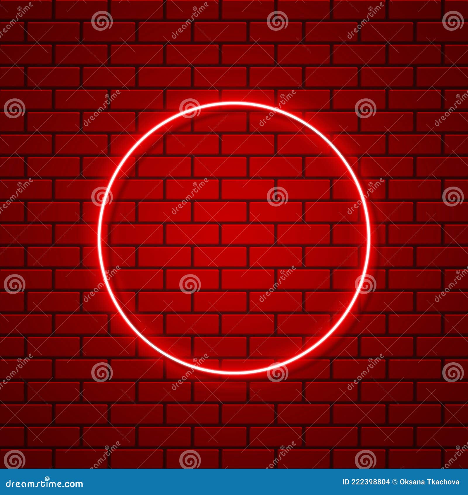 Illuminated Neon Circle Frame On Red Brick Wall Background Stock ...