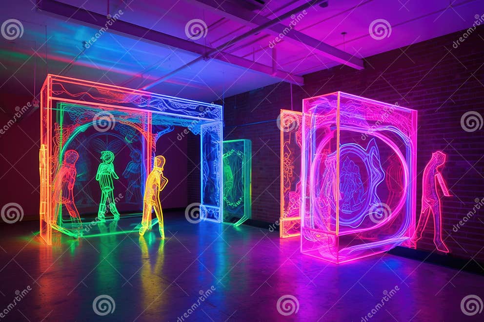 Illuminated Neon Light Art Installation Stock Illustration ...