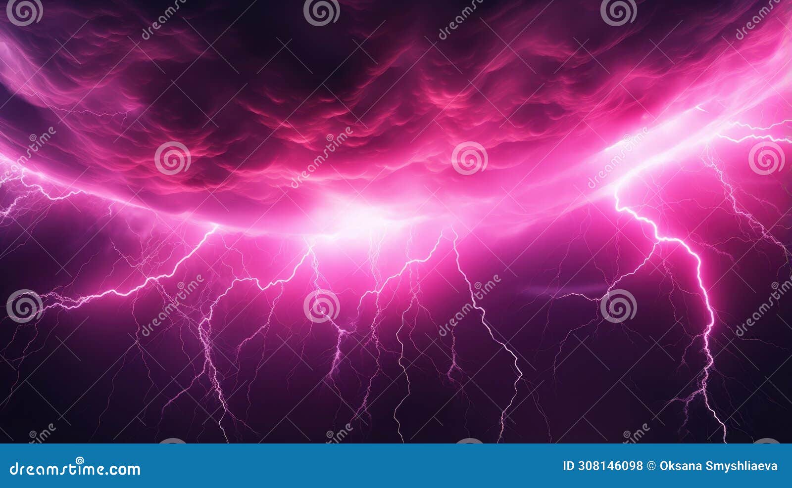 Illuminated Neon Pink Lightning Under Stormy Clouds Stock Photo - Image ...