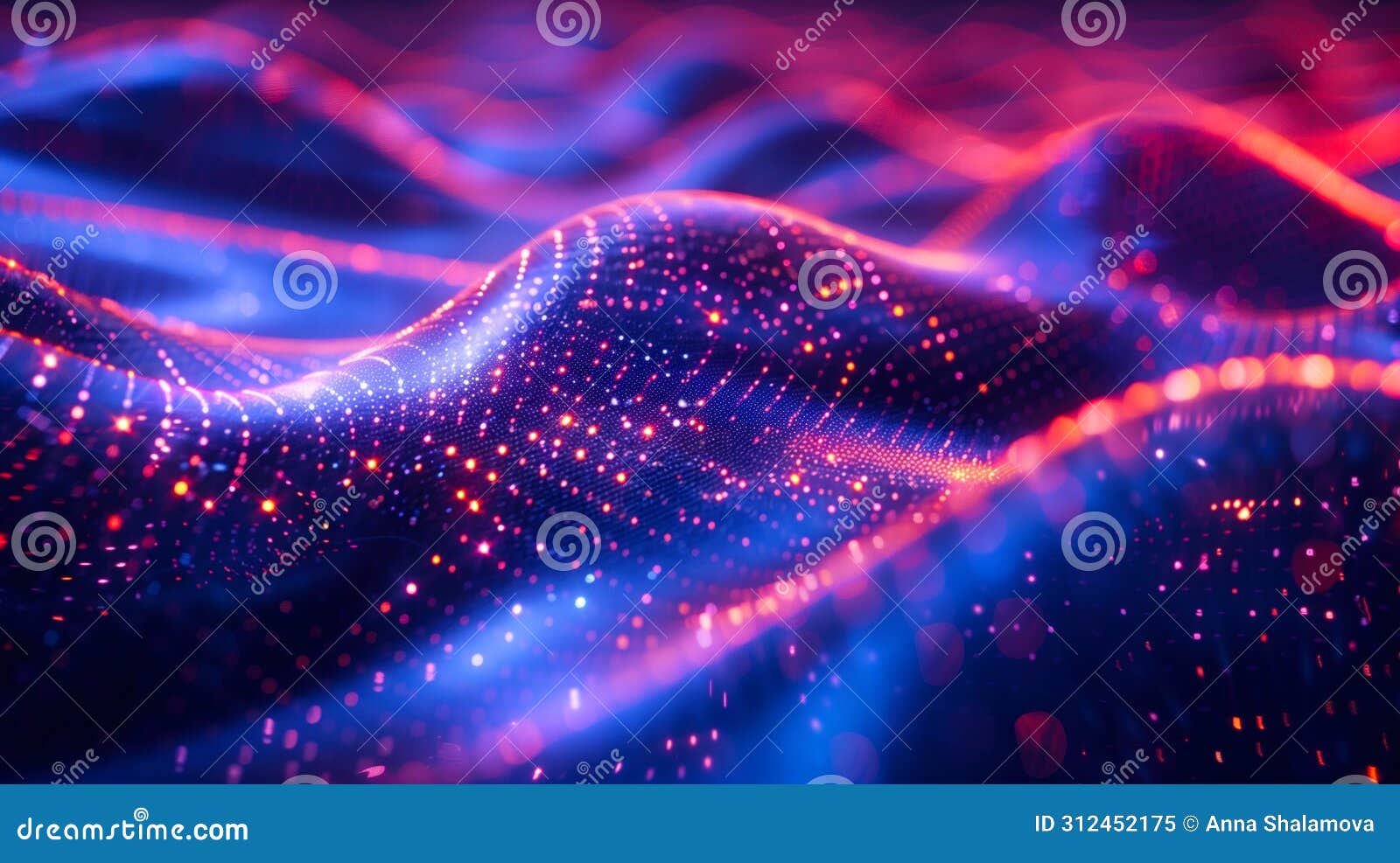 Illuminated Neon Waves on Digital Grid Representing Advanced Technology ...