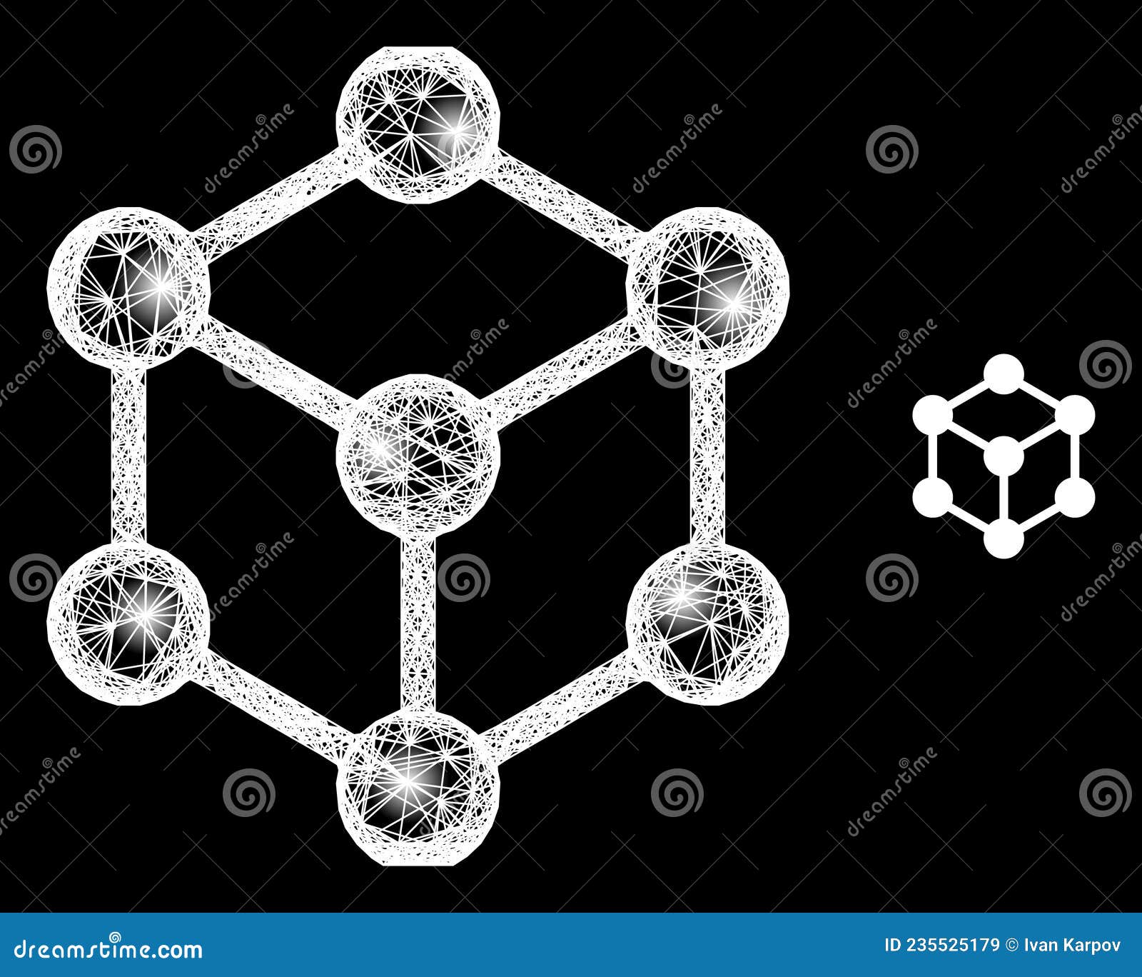 Glitter Intersected Mesh Cube Nodes with Light Spots Stock Vector ...