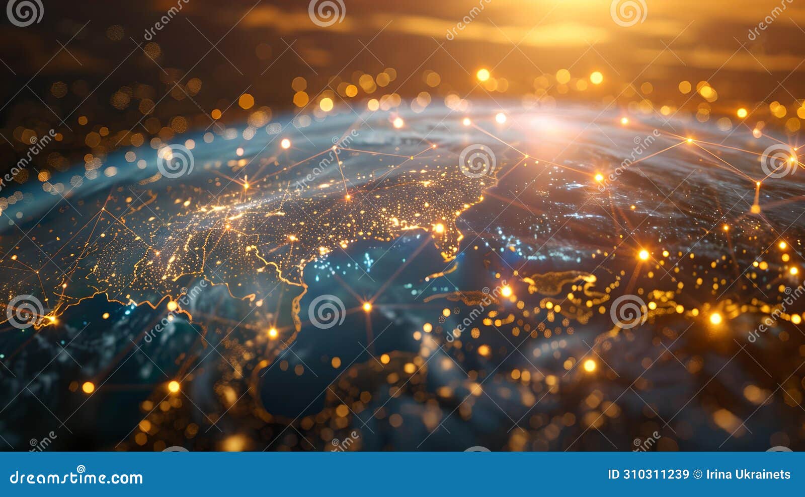 Illuminated Network Nodes and Connections Around Globe. Digital ...