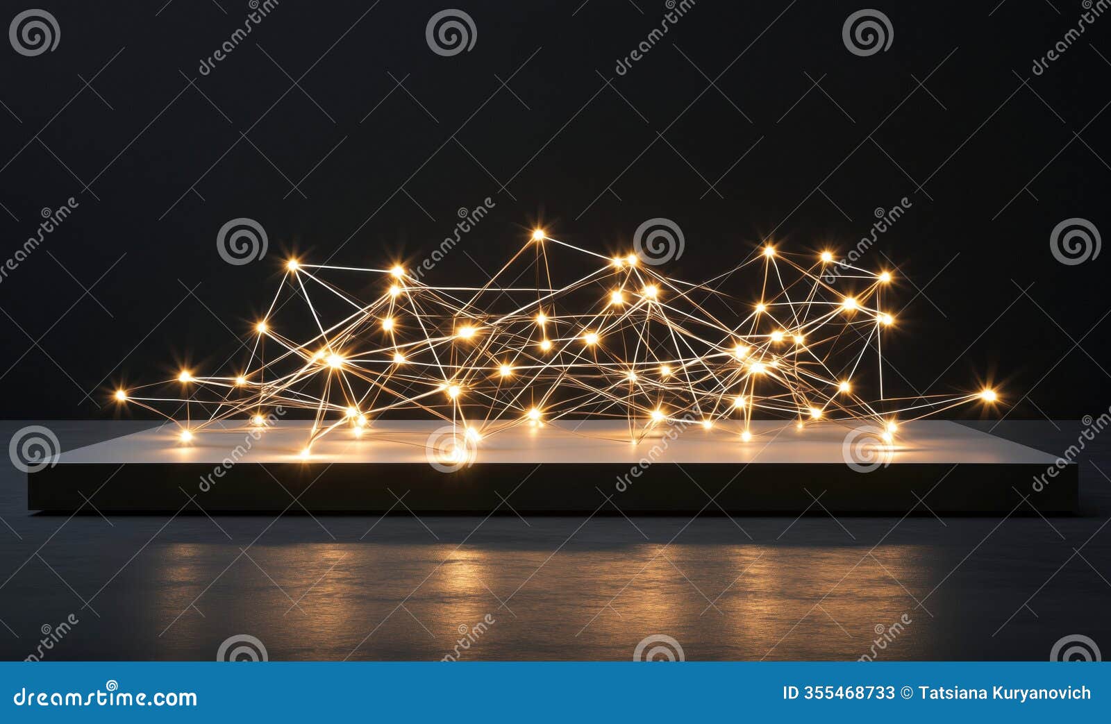Illuminated Network Structure with Bright Nodes and Connecting Lines on Display Platform Stock ...