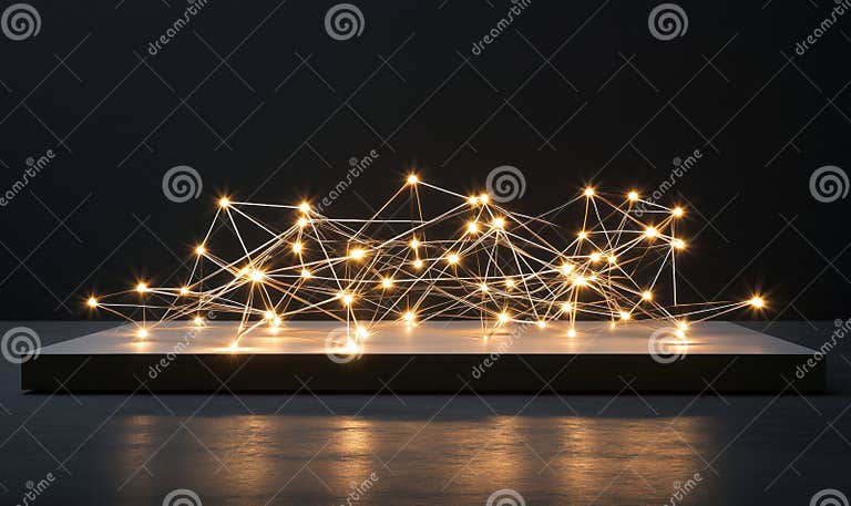 Illuminated Network Structure with Bright Nodes and Connecting Lines on Display Platform Stock ...