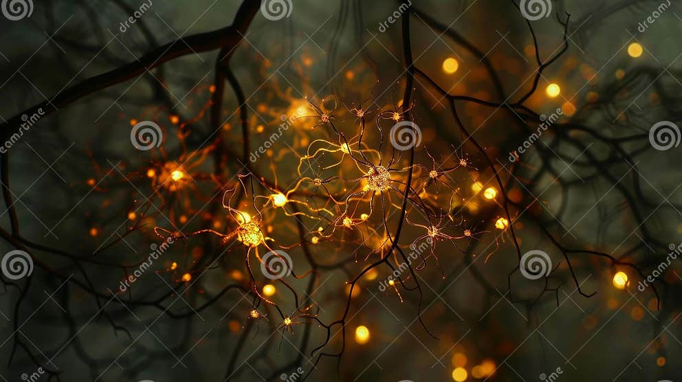 Illuminated Neuron Cells a Realistic Depiction of Mind Evolution and ...