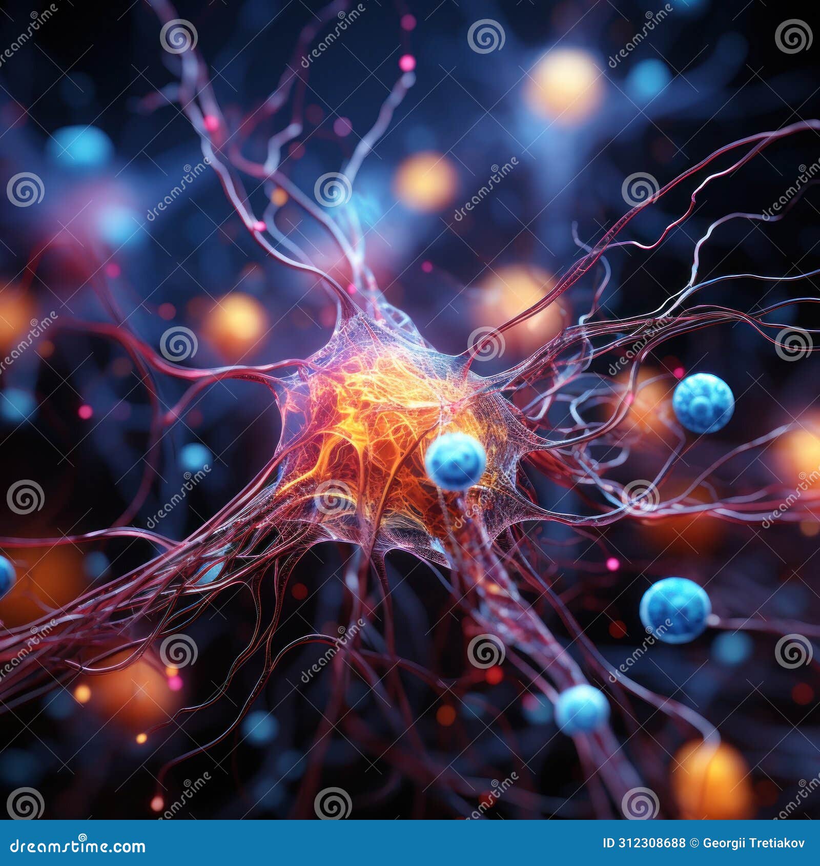 Illuminated Neurons Network Synapse Activity Illustration Stock ...