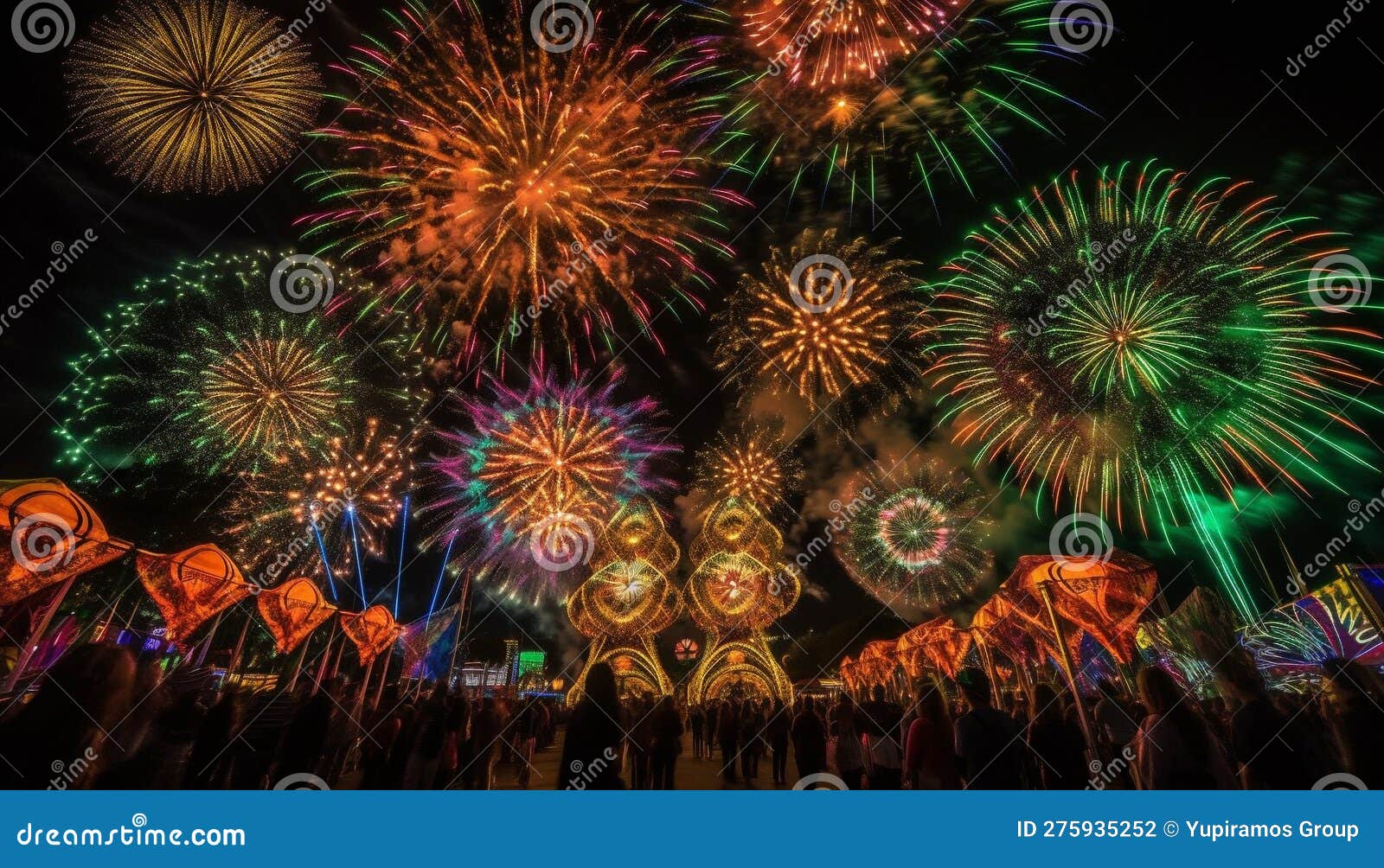Illuminated Night Sky Explodes with Vibrant Fireworks Display Generated ...