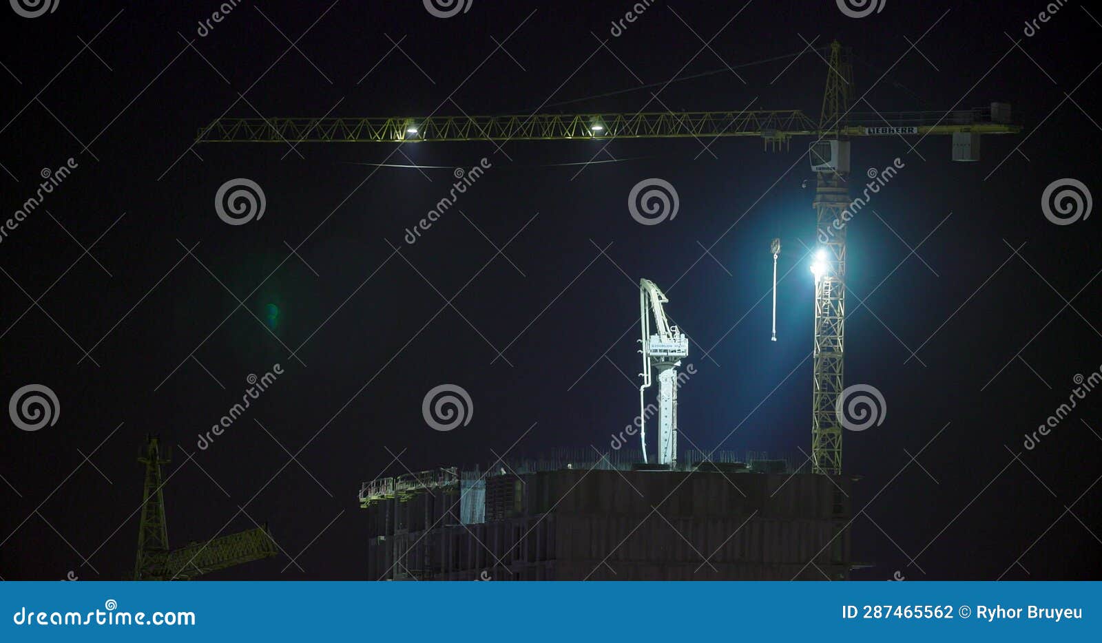 Illuminated Night Time Work. Crane Work. Timelapse Nightwork ...