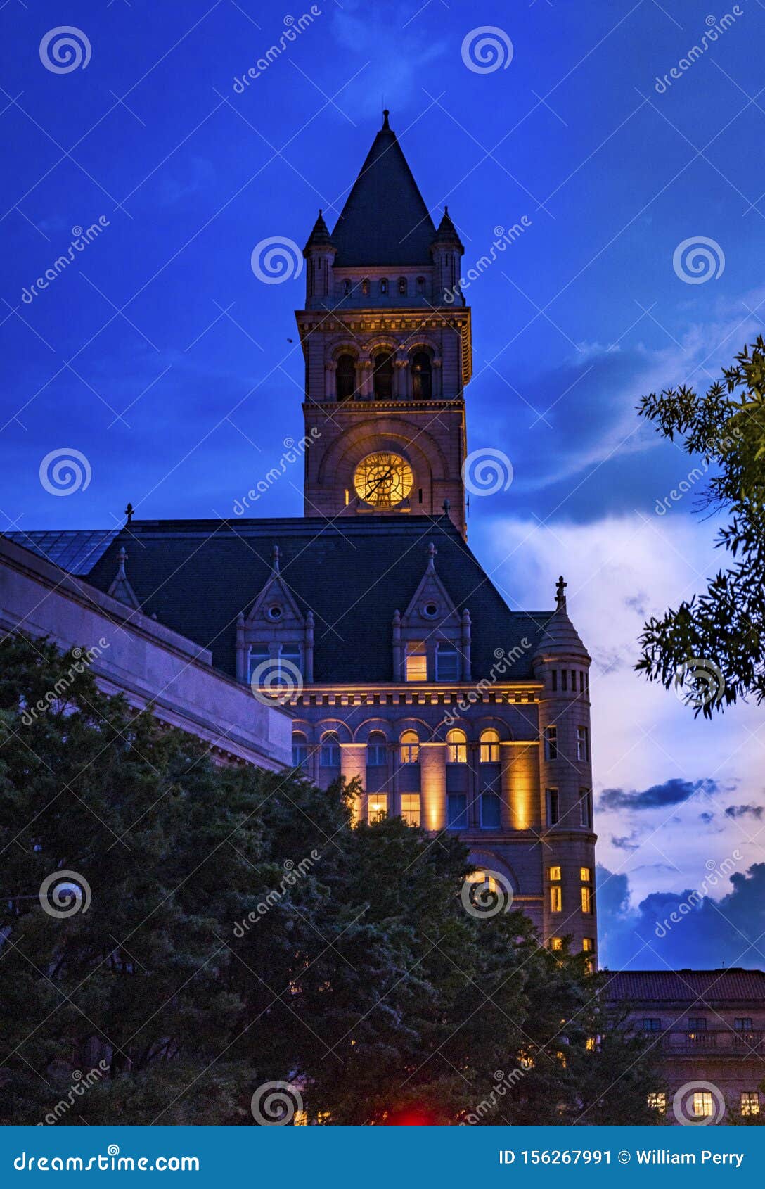 Illuminated Old Post Office Building Evening Washington DC Stock Image ...