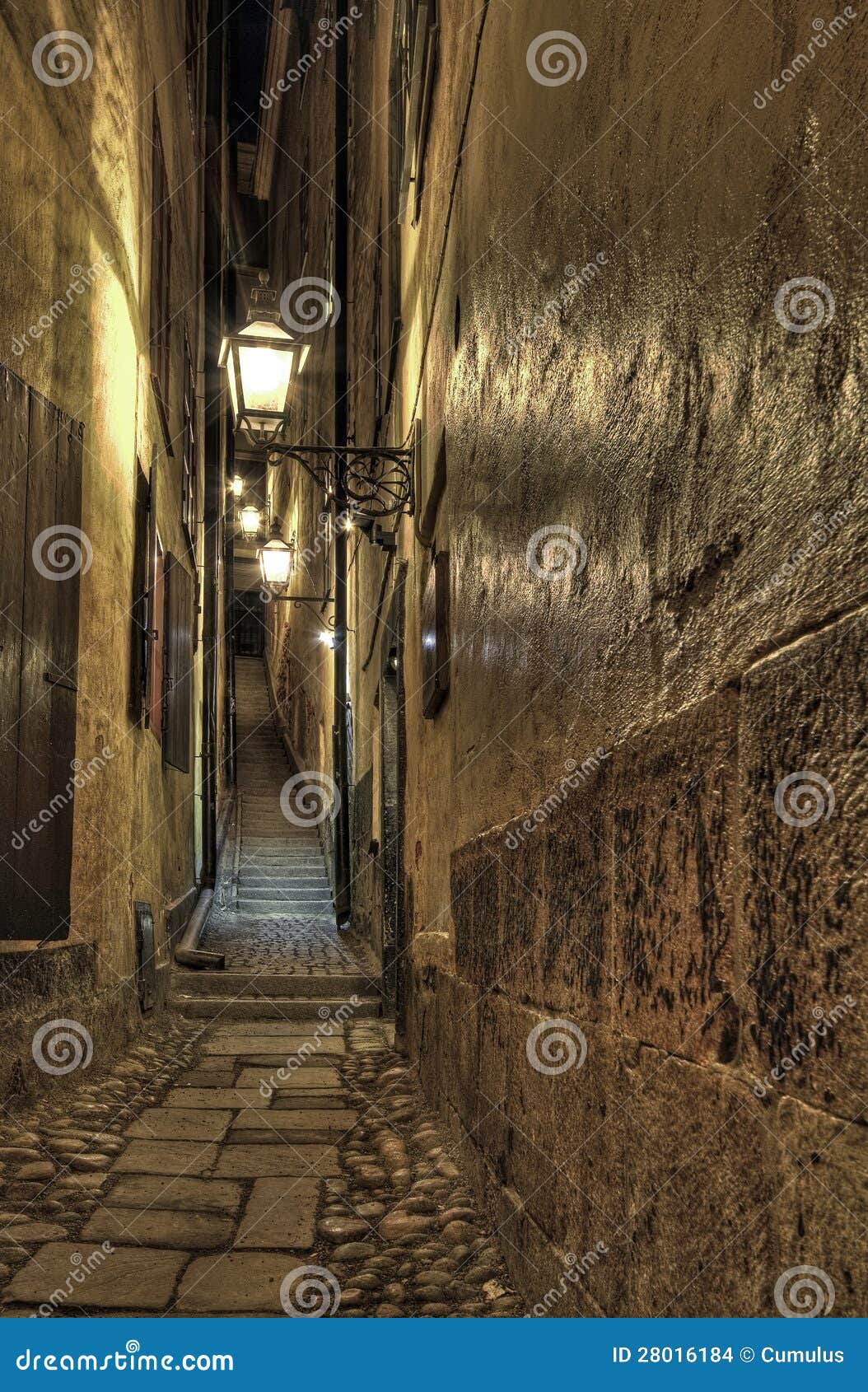 Illuminated Old Town Alley. Stock Photo - Image of steps, stairs: 28016184